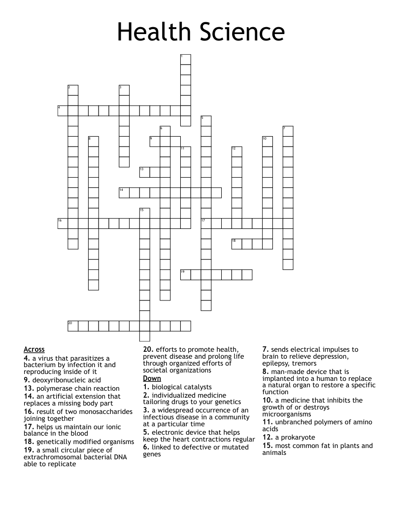 Health Science Crossword - WordMint