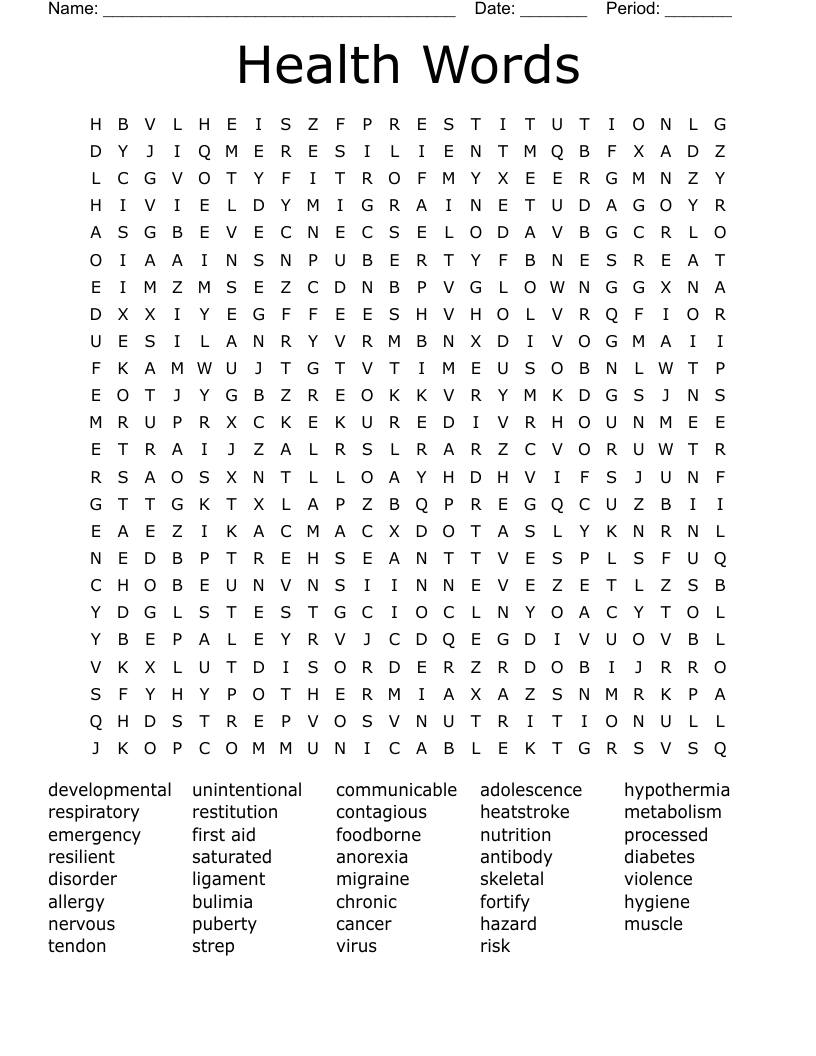 Health Words Word Search - WordMint