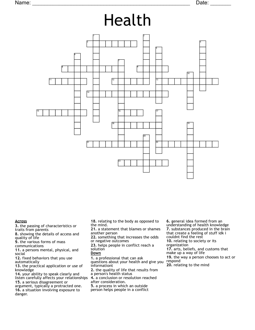 Health Crossword - WordMint