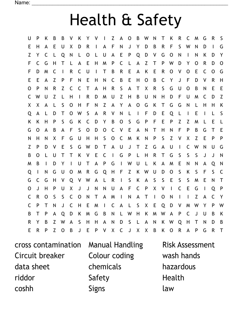 Health Safety Word Search WordMint