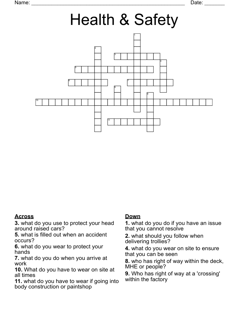 Health & Safety Crossword - WordMint