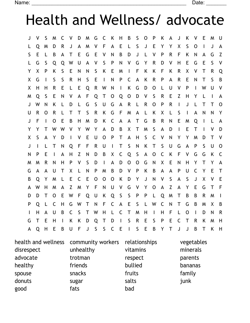 Health and Wellness/ advocate Word Search - WordMint