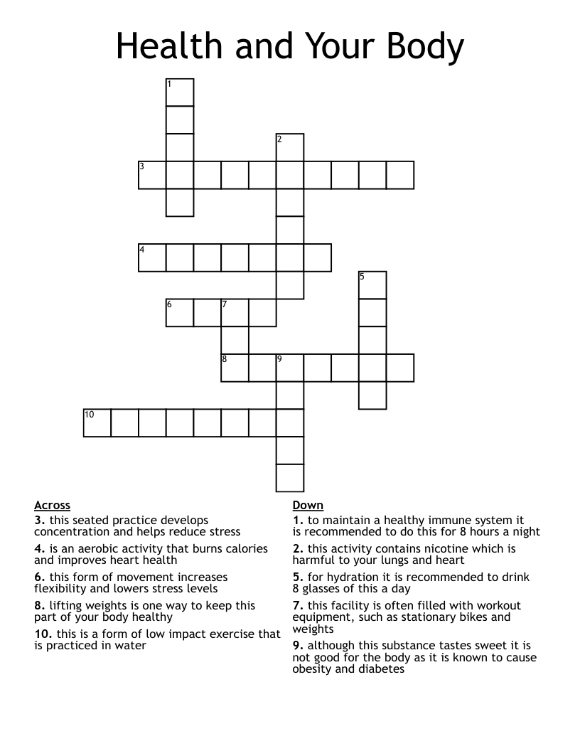 Health and Your Body Crossword - WordMint