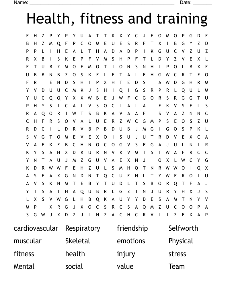 Health, fitness and training Word Search - WordMint