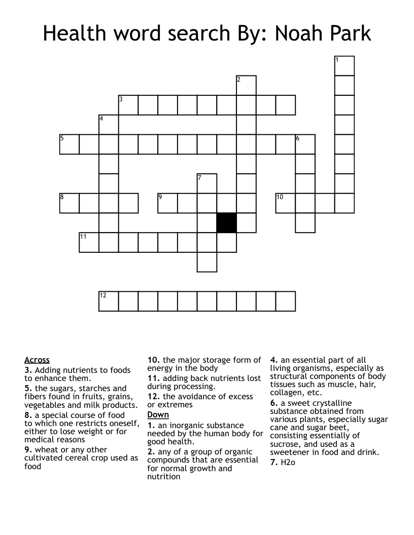 Health word search By: Noah Park Crossword - WordMint