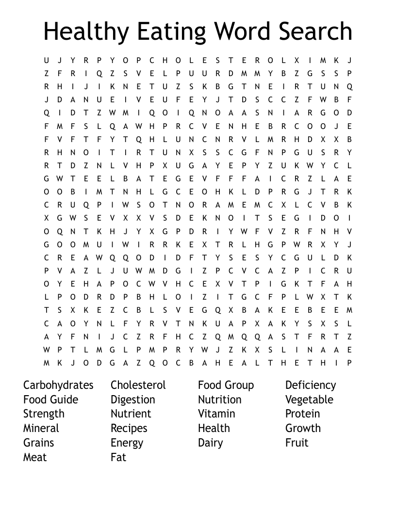 Healthy Eating Word Search WordMint