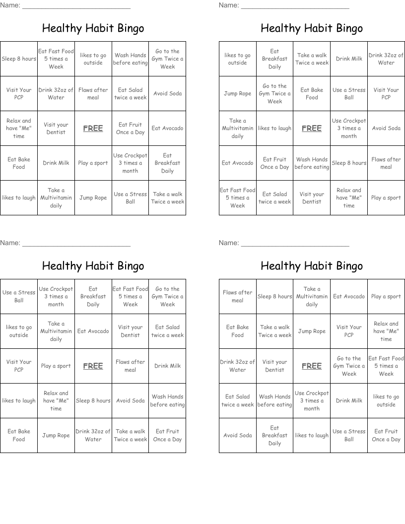 Healthy Habit Bingo - WordMint