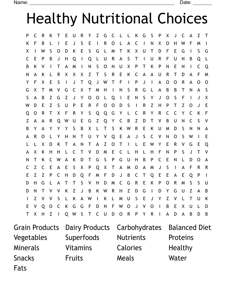 Healthy Eating Word Search WordMint