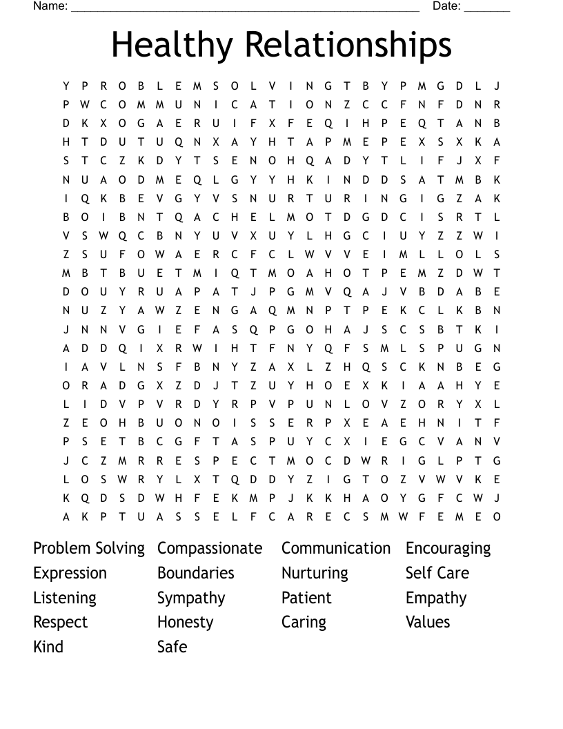 Healthy Relationships Word Search - WordMint