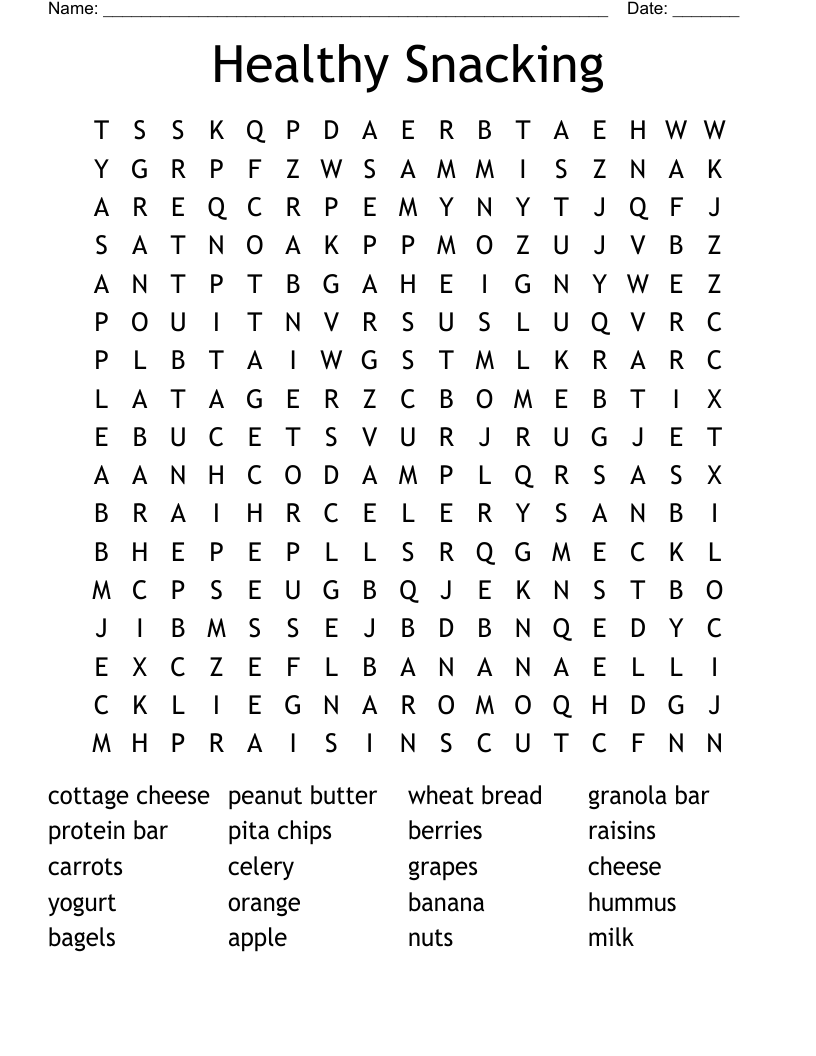 Healthy Snacking Word Search WordMint