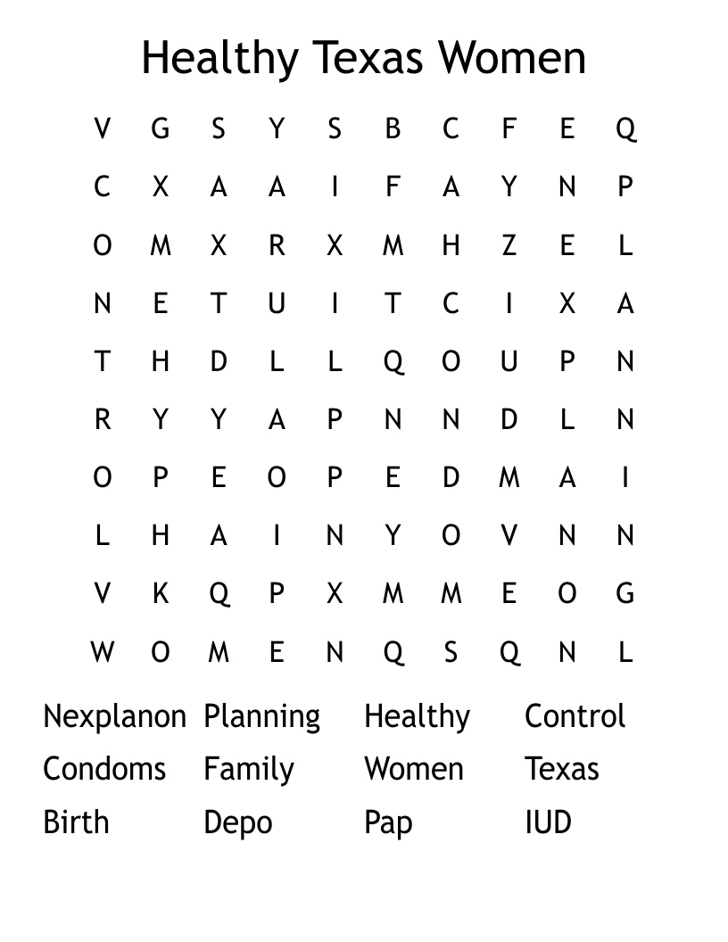 Healthy Texas Women Word Search - WordMint