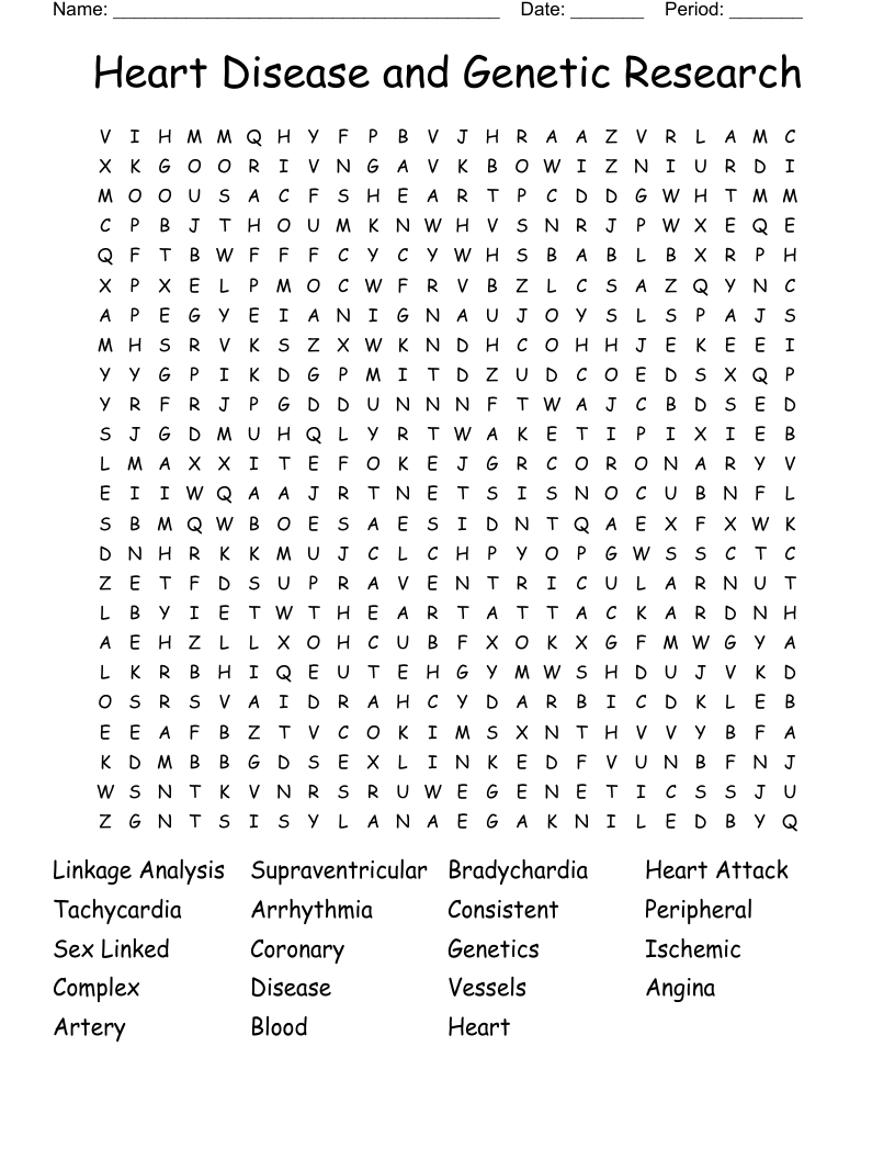 Heart Disease and Genetic Research Word Search - WordMint
