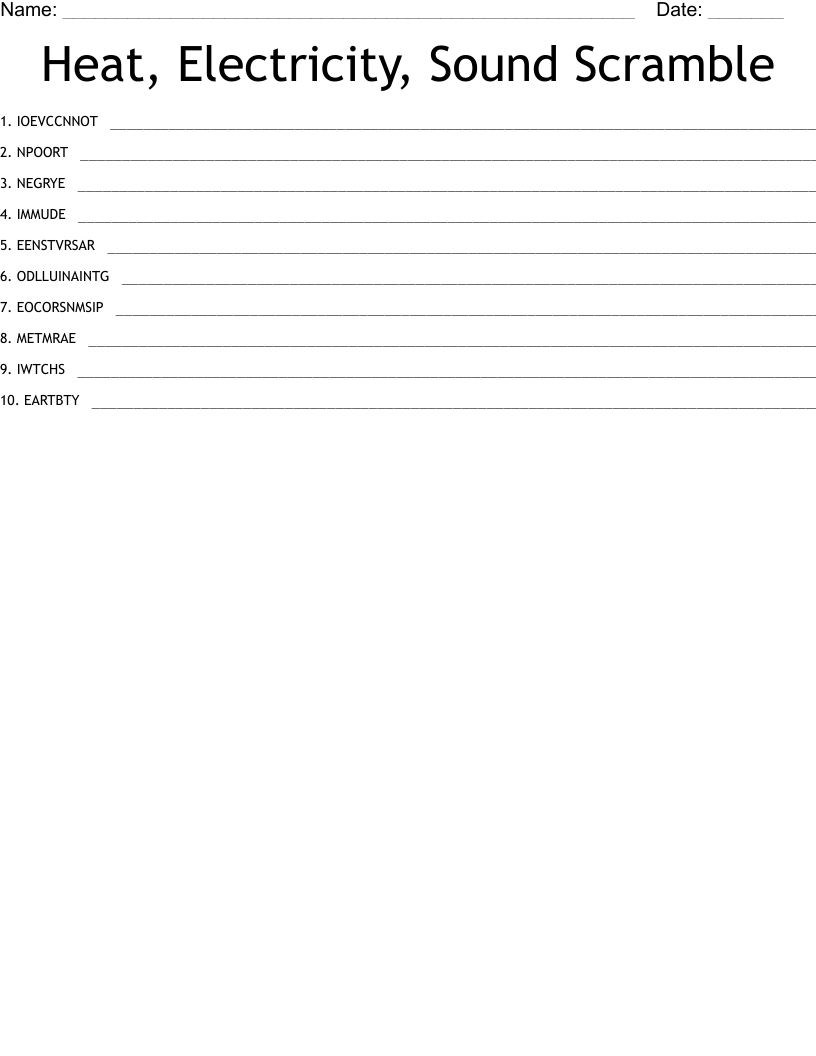 Heat, Electricity, Sound Scramble - WordMint