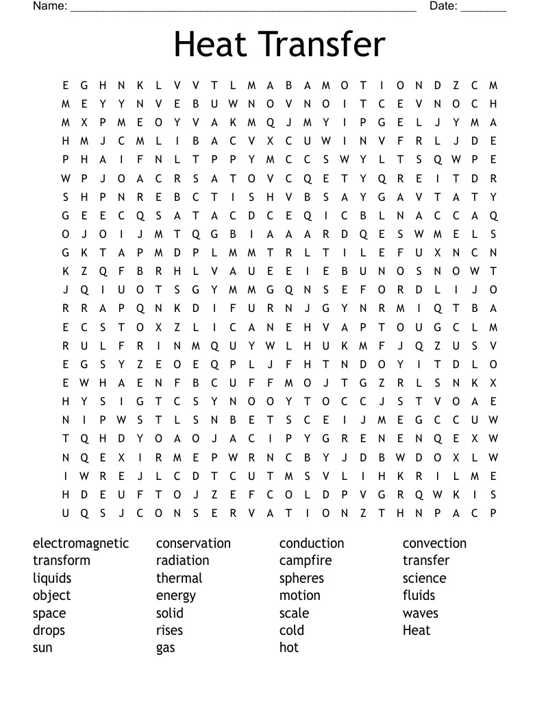 Heat Transfer Word Search - WordMint