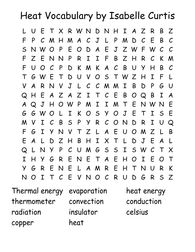Heat Vocabulary by Isabelle Curtis Word Search - WordMint