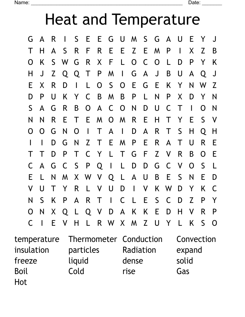 Heat and Temperature Word Search - WordMint
