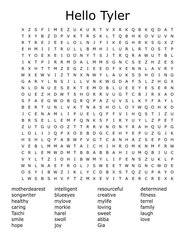 Hello Tyler Word Search - WordMint