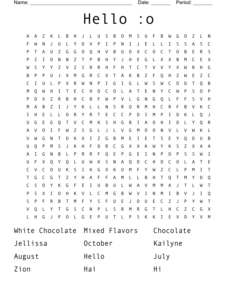 Hello :o Word Search - WordMint
