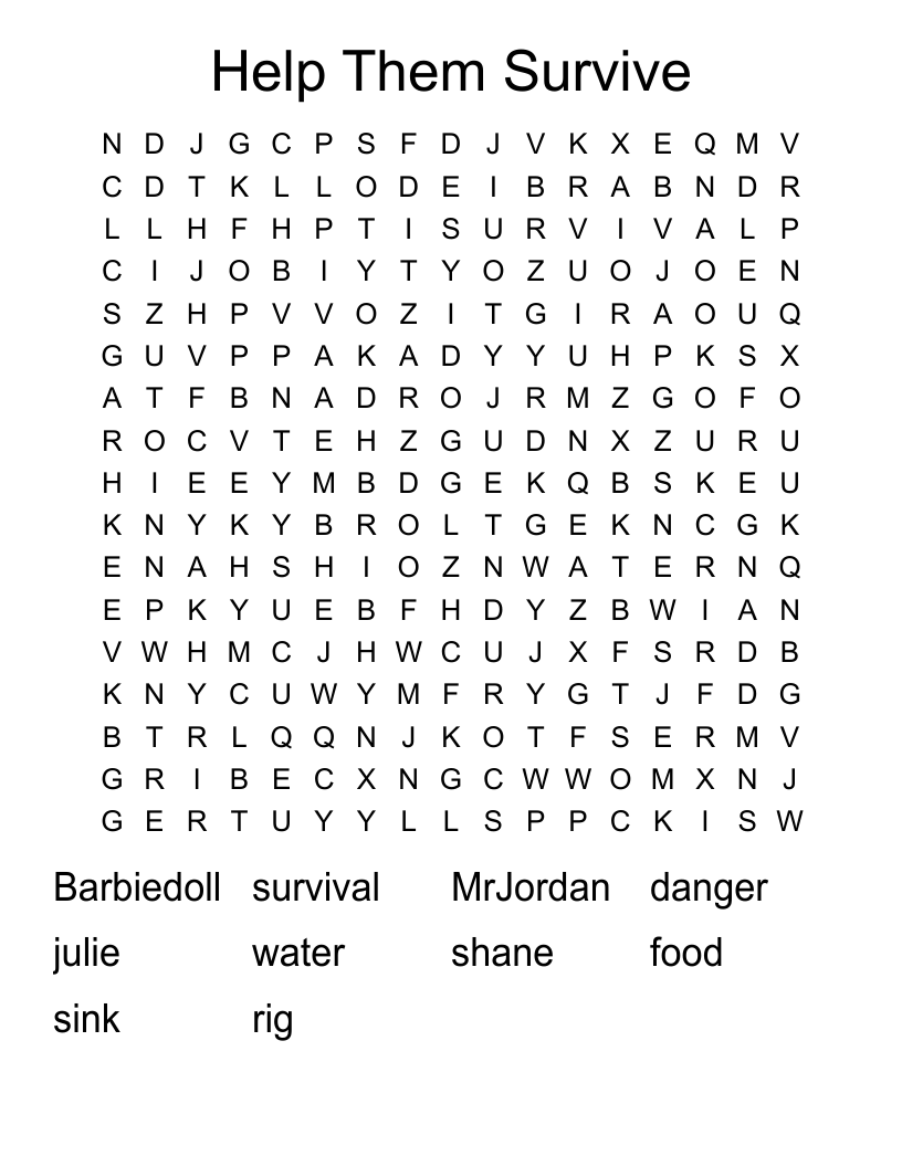Help Them Survive Word Search - WordMint
