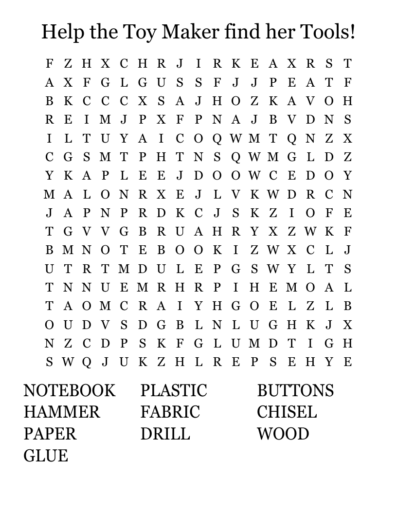 Help the Toy Maker find her Tools! Word Search - WordMint