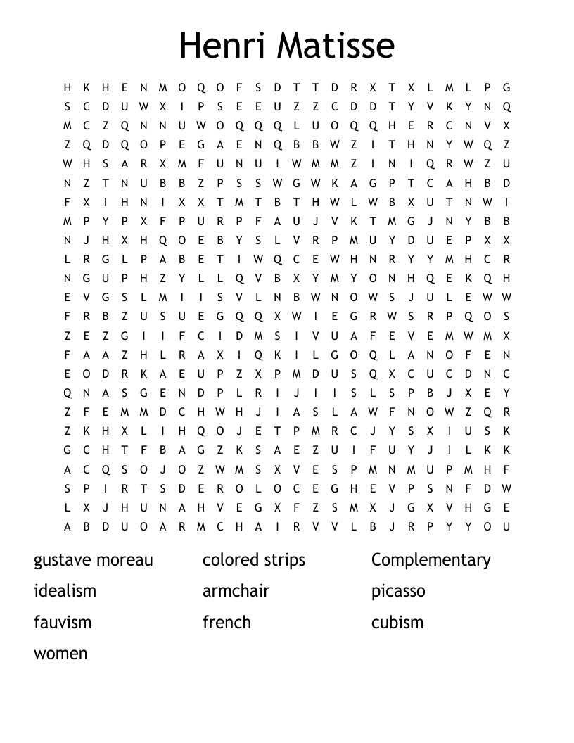 Henri Matisse Word Search - WordMint