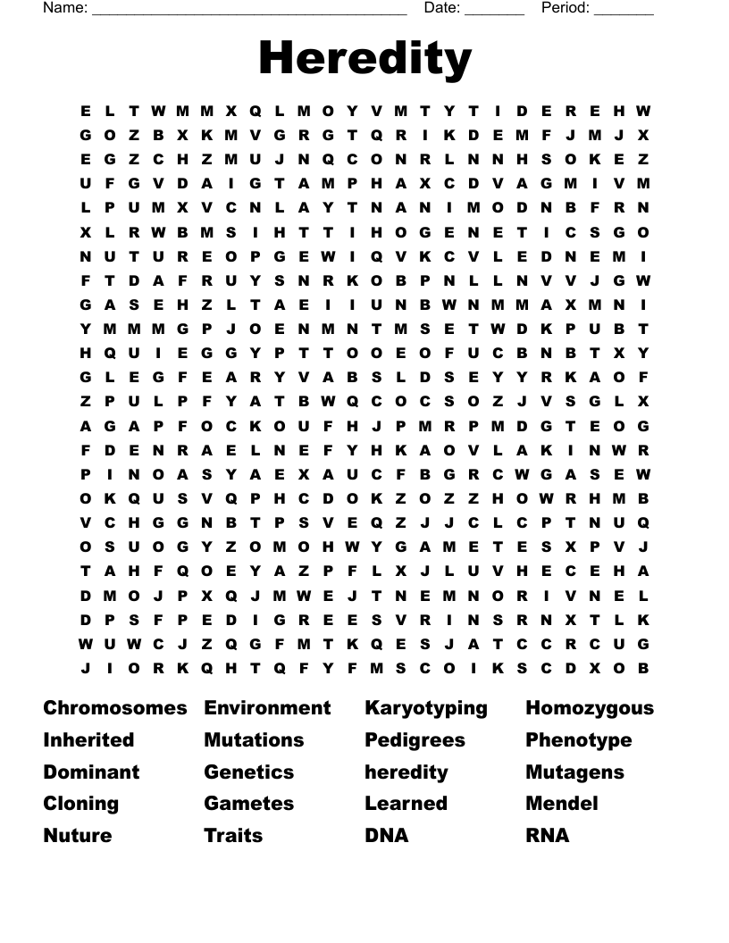 Heredity Word Search WordMint