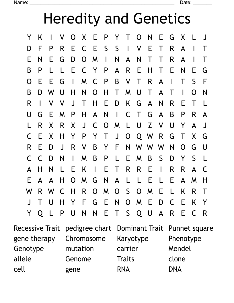Heredity And Genetics Word Search WordMint