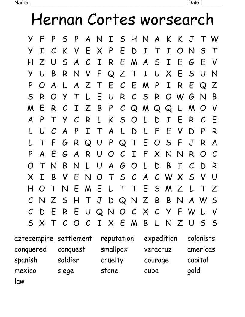 Hernan Cortes worsearch Word Search - WordMint