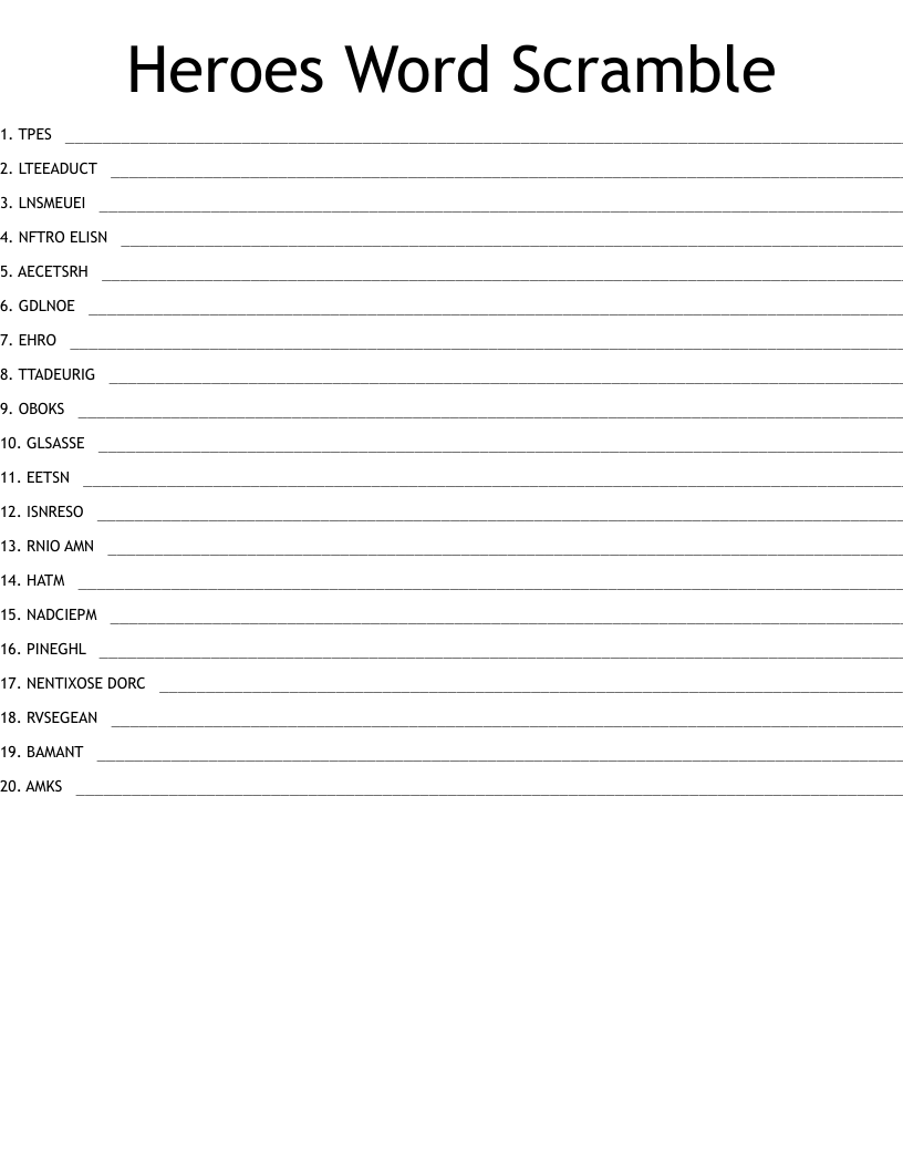 Heroes Word Scramble - WordMint