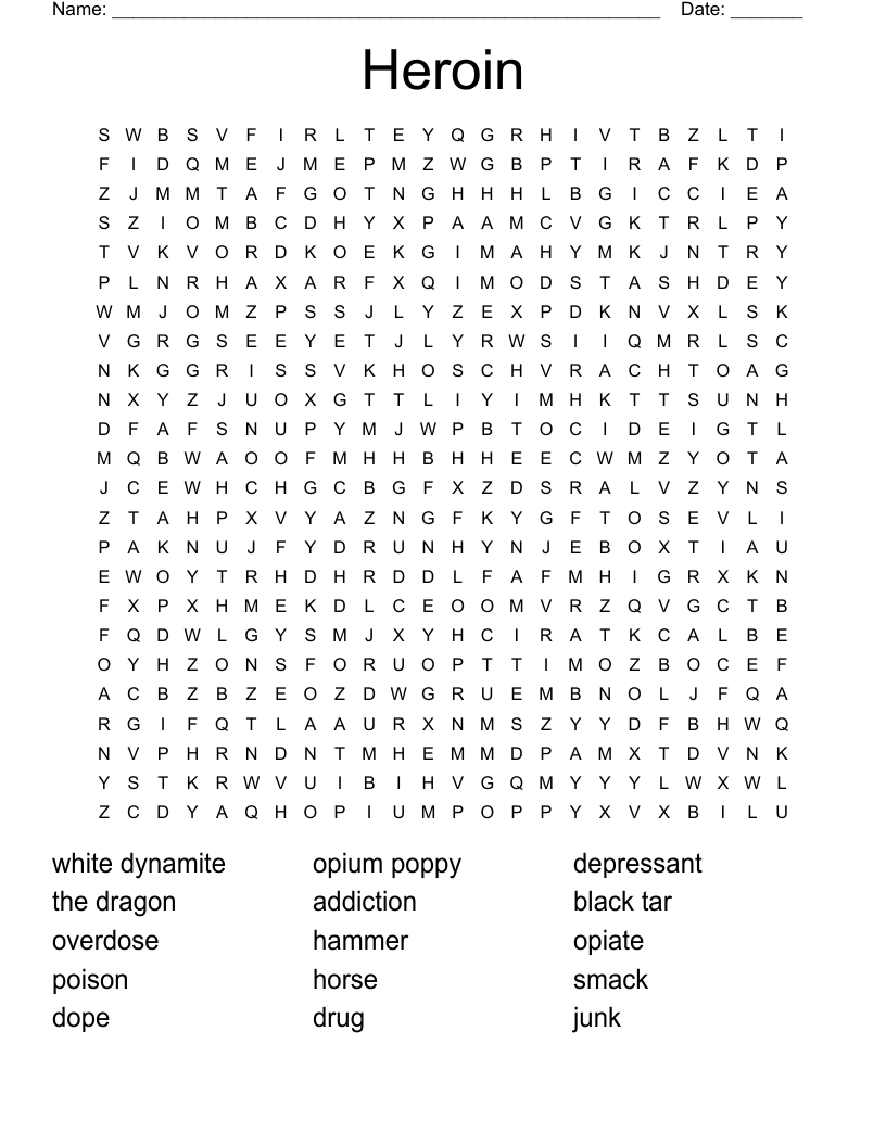 Heroin Word Search - WordMint