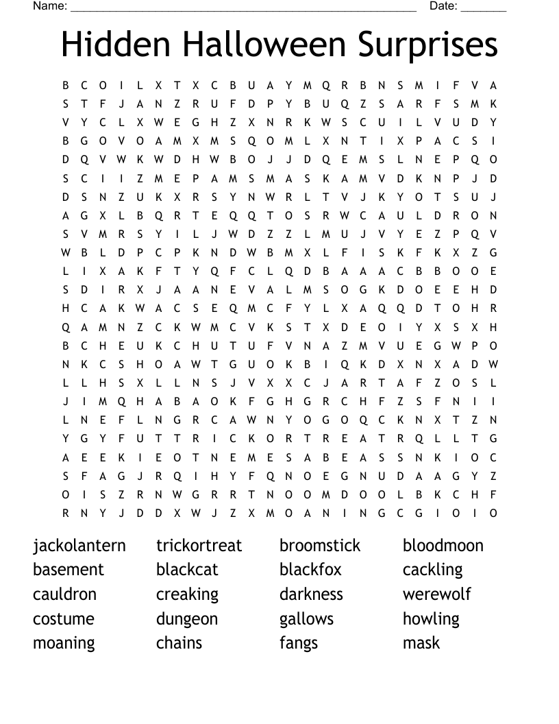 Hidden Halloween Surprises Word Search - WordMint