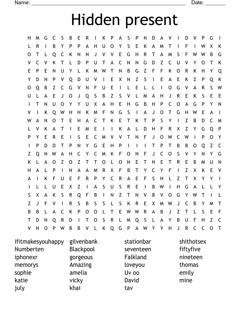 Hidden present Word Search - WordMint