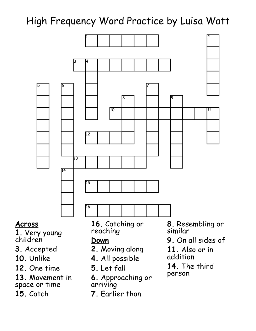 High Frequency Word Practice by Luisa Watt Crossword - WordMint
