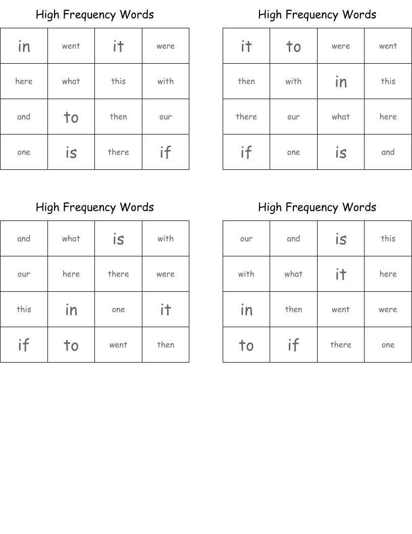 High Frequency Words Bingo Cards - WordMint