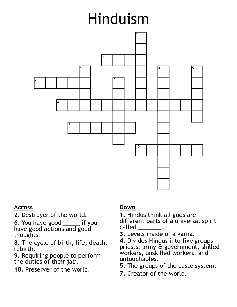 Hinduism Crossword - WordMint