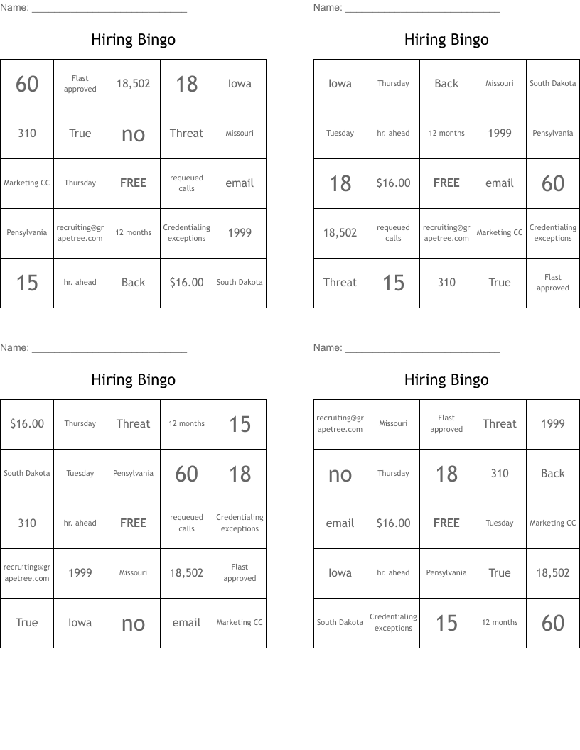 Hiring Bingo - WordMint