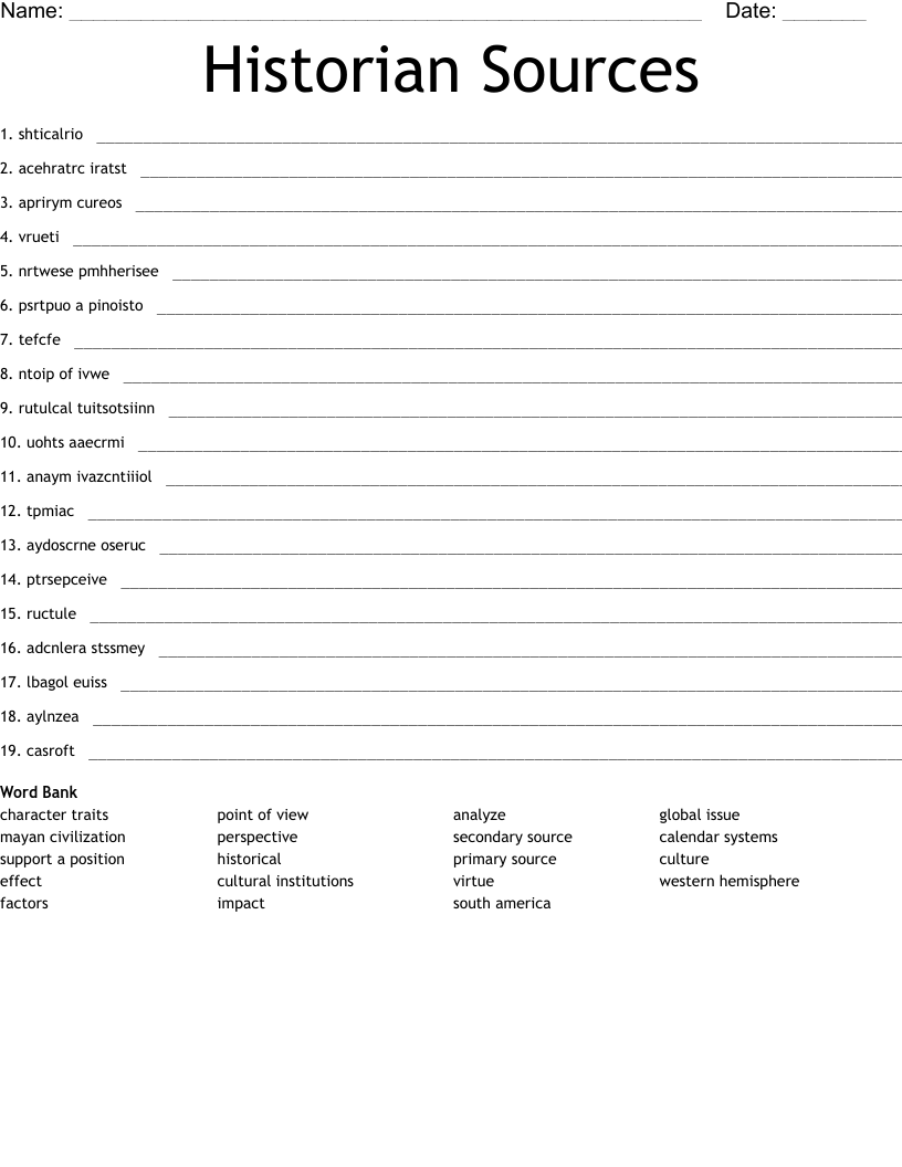 Historian Sources Word Scramble - WordMint