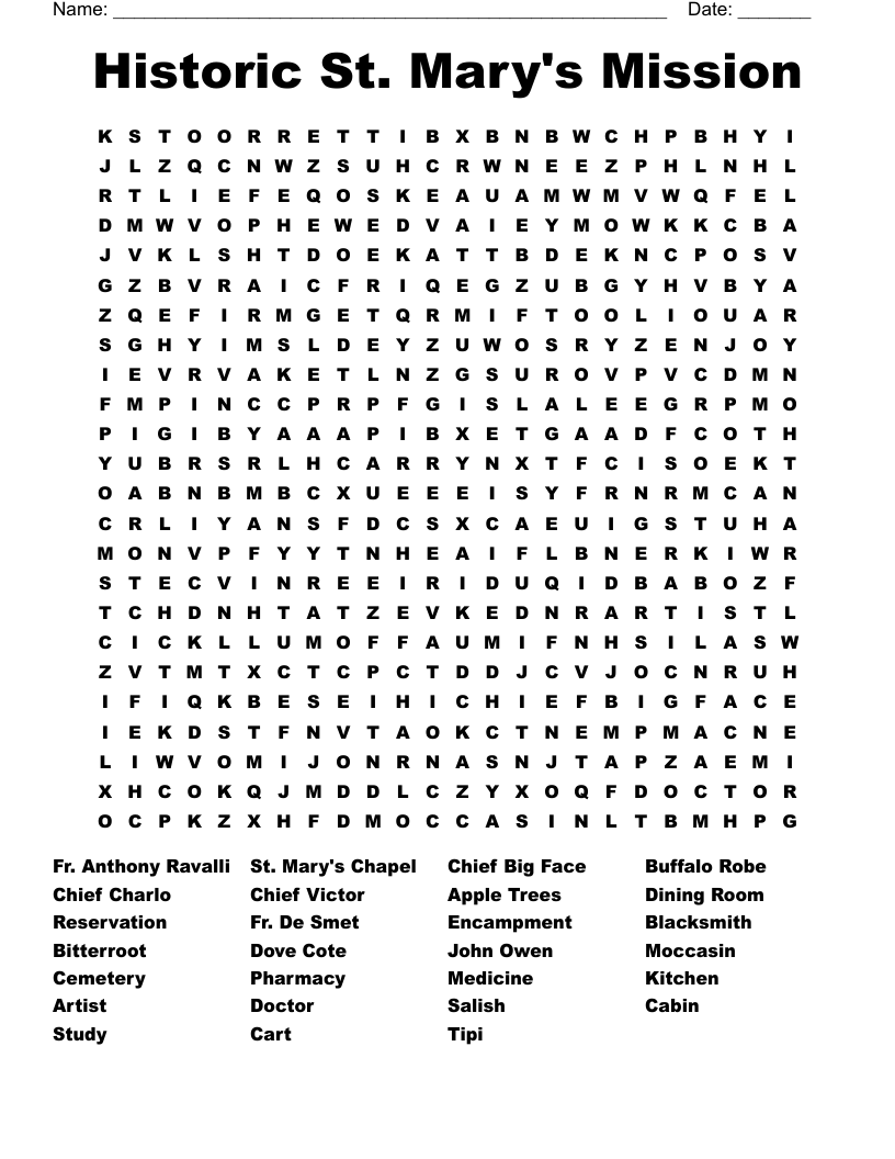 Historic St. Mary's Mission Word Search - WordMint