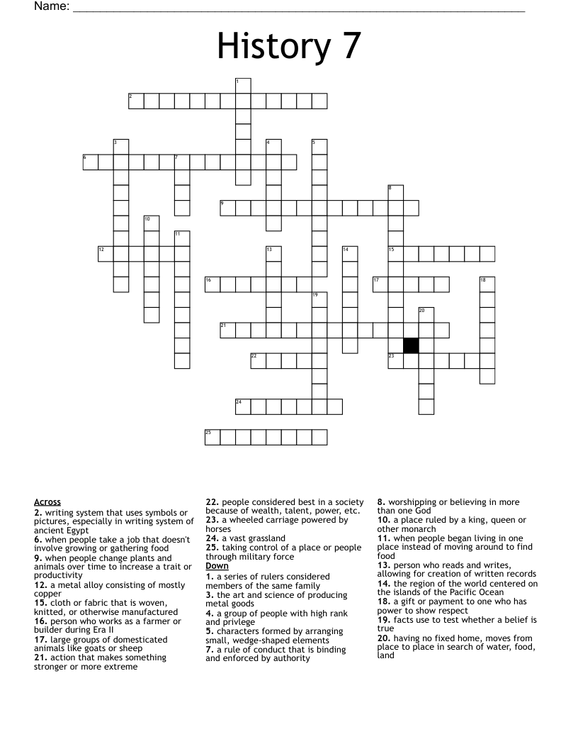 History 7 Crossword - WordMint