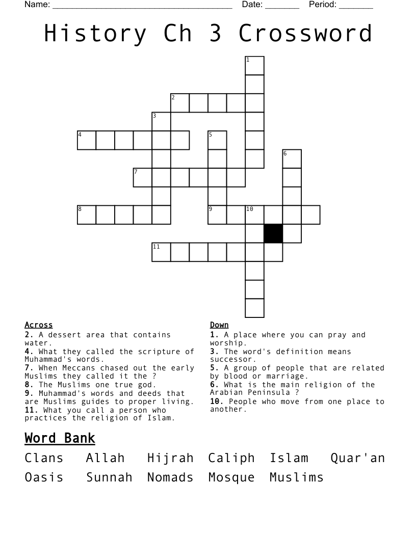History Ch 3 Crossword - WordMint