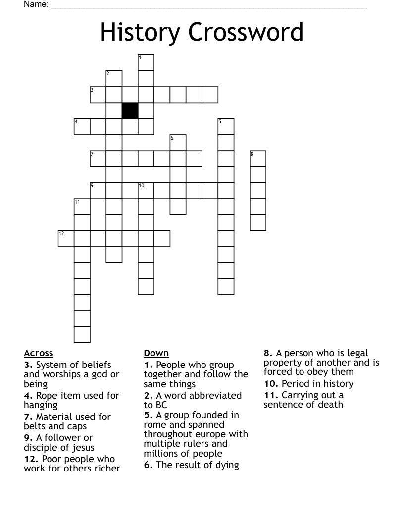 History Crossword - WordMint