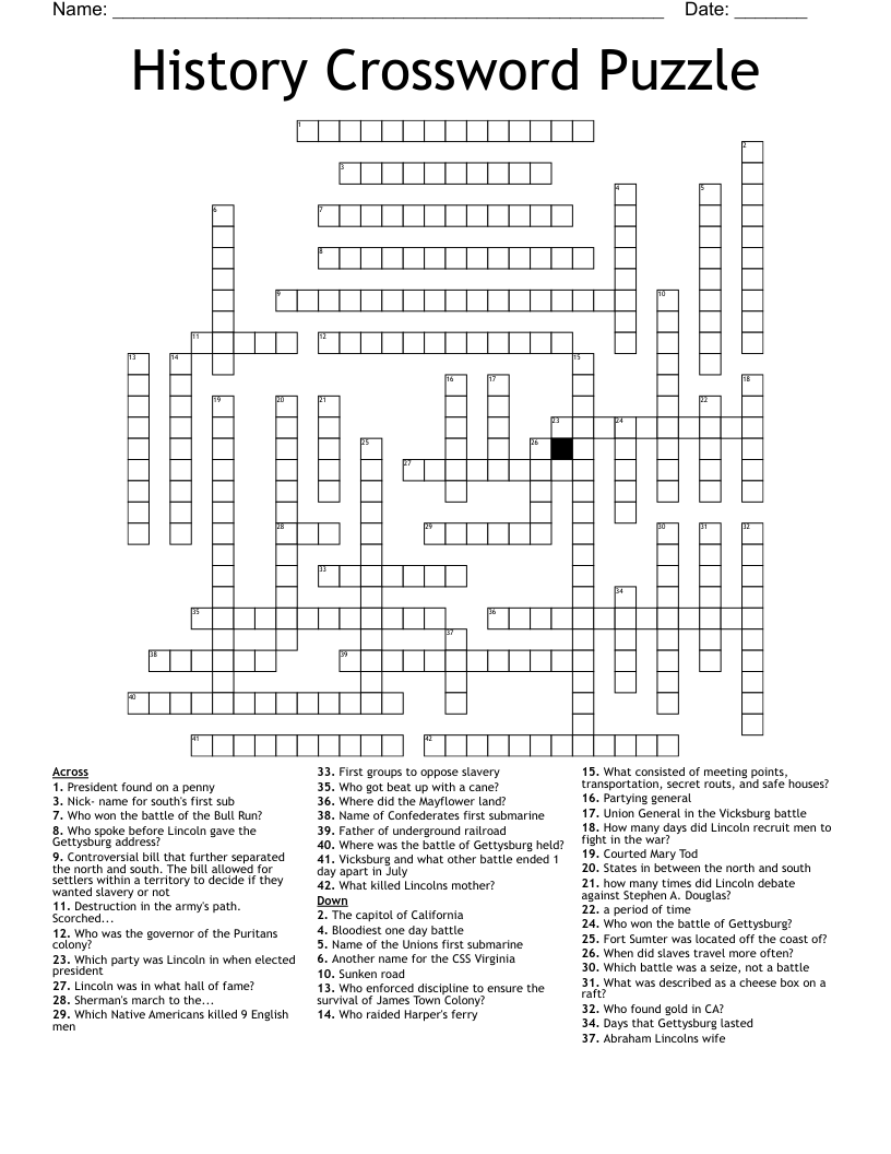 History Crossword Puzzle - WordMint