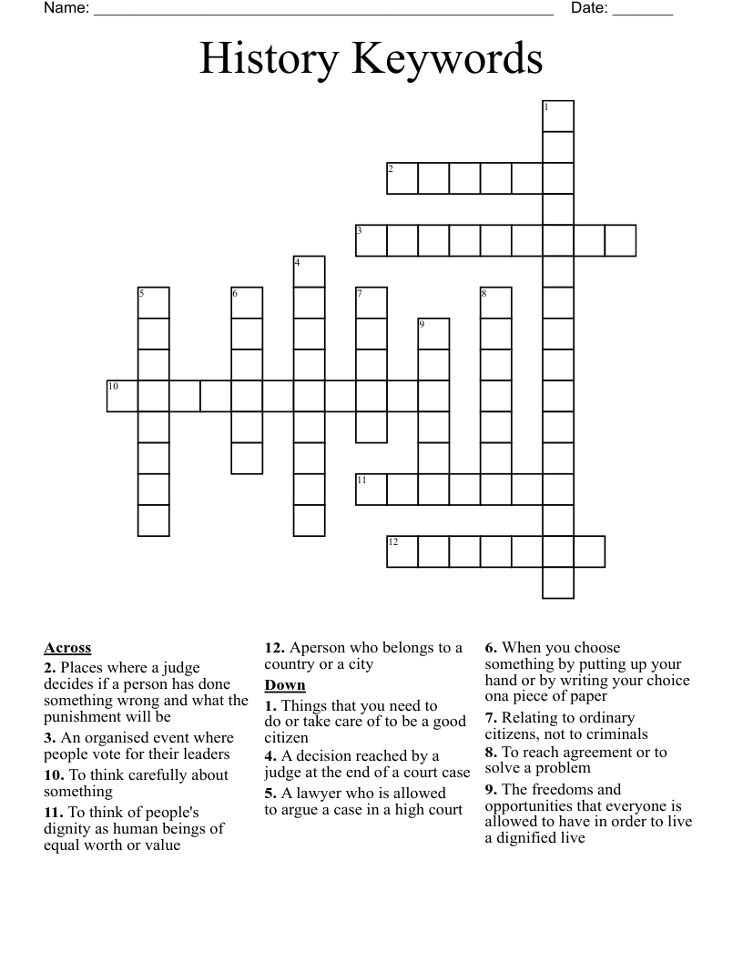 History Keywords Crossword - WordMint
