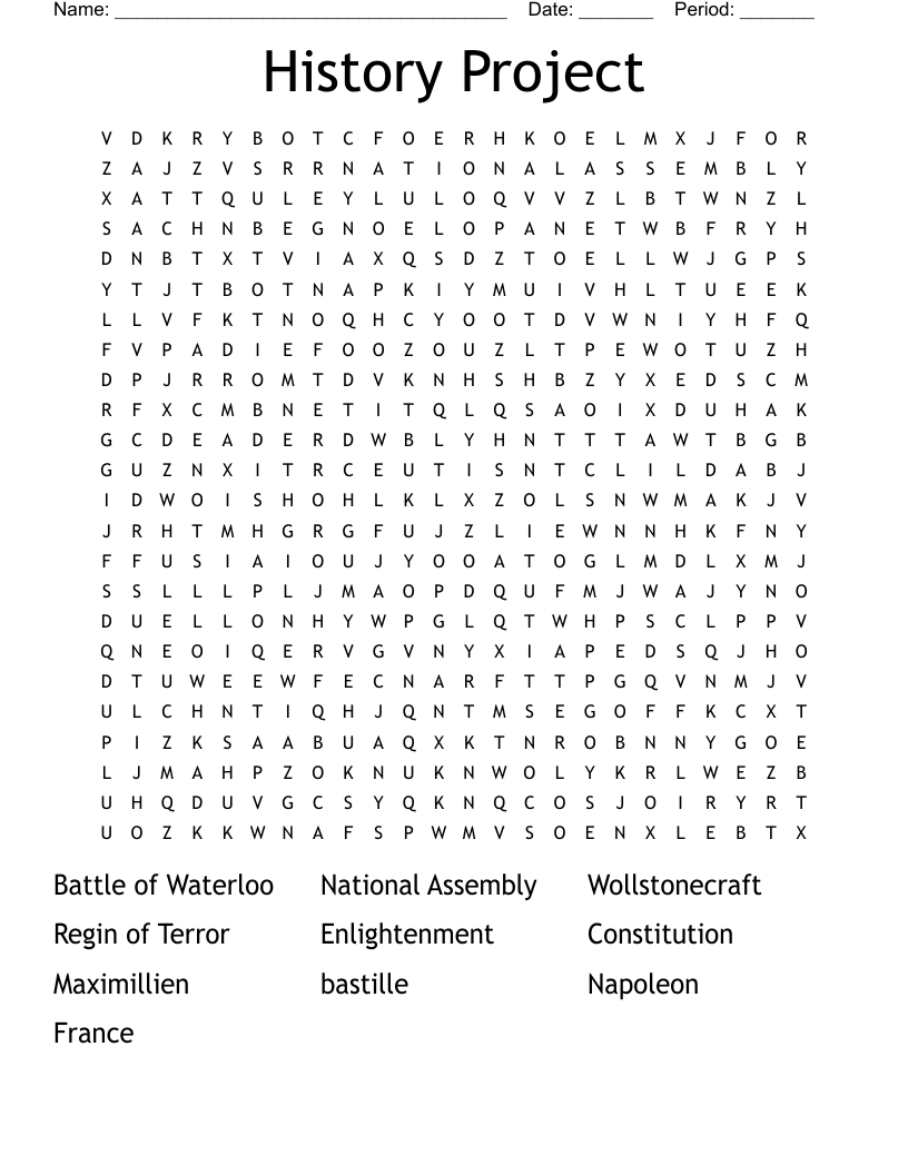 History Project Word Search - WordMint