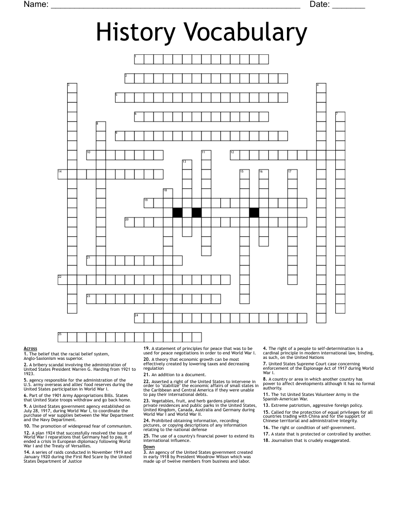 History Vocabulary Crossword - WordMint