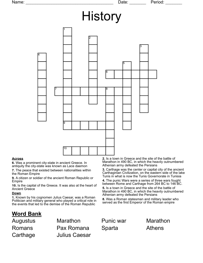 History Crossword - WordMint