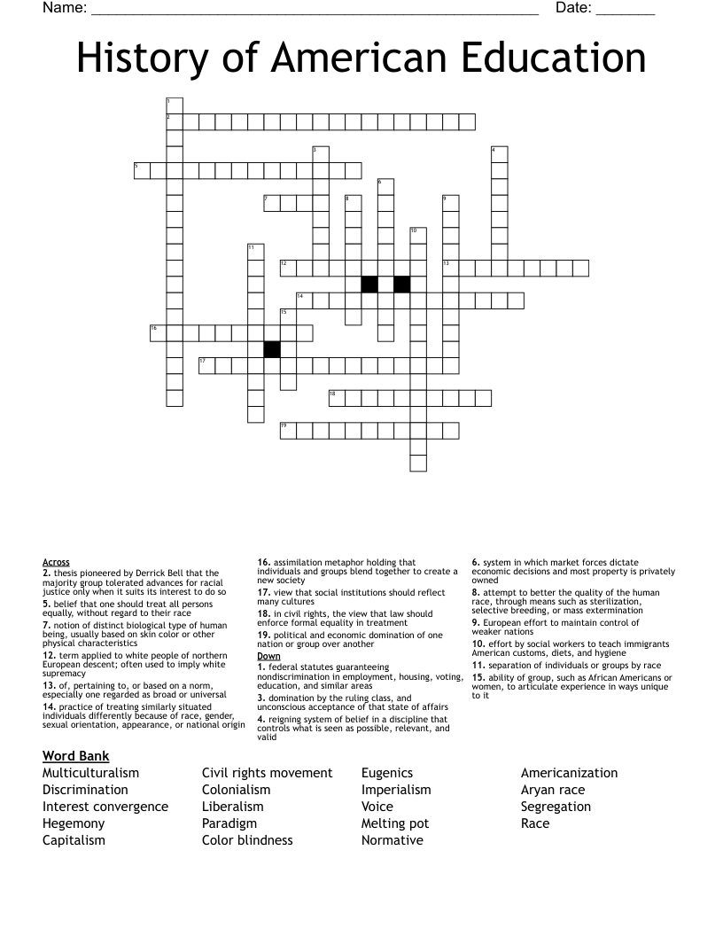 History of American Education Crossword - WordMint