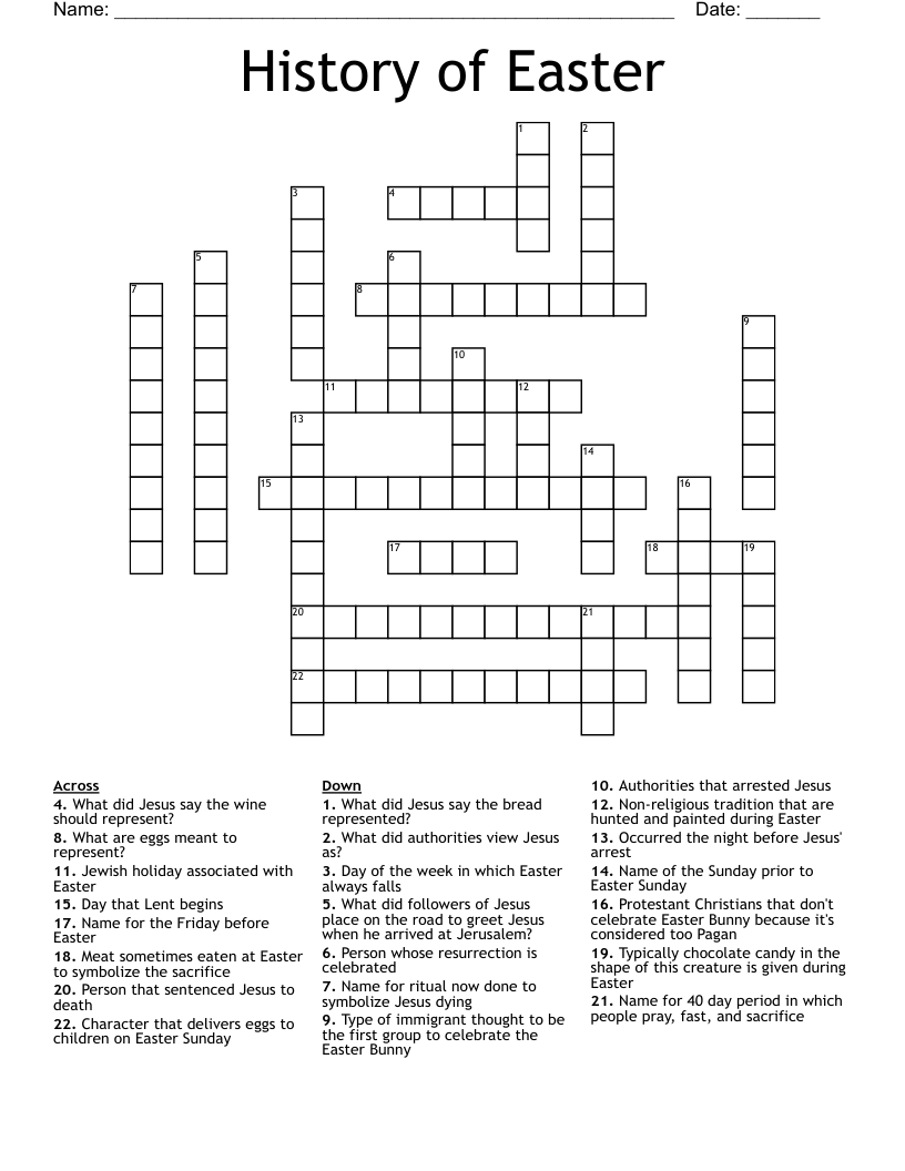 History of Easter Crossword - WordMint