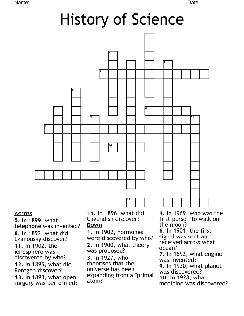 History of Science Crossword - WordMint