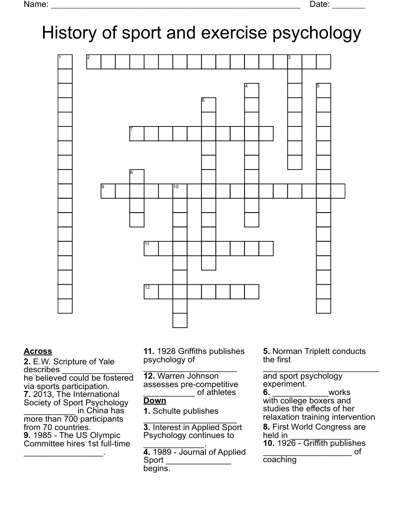 History of sport and exercise psychology Crossword - WordMint